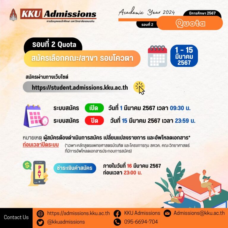 รอบที่ 2 Quota : เปิดรับสมัครเข้าศึกษา รอบที่ 2 โควตาภาคตะวันออกเฉียงเหนือ ประจำปีการศึกษา 2567 ...